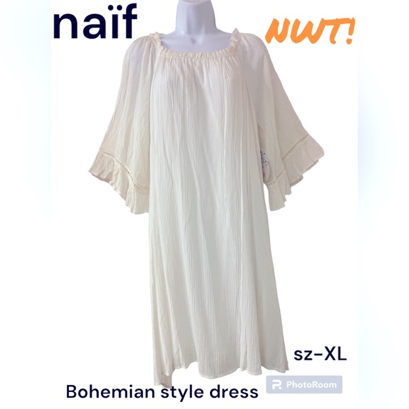 NAIF | Dresses | Naf White Flowing Dress Bohemian Costal Cowgirl Style ...